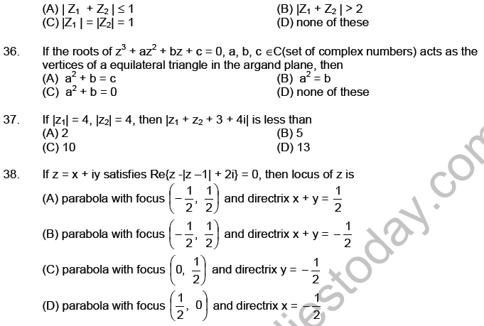 JEE Mathematics Complex Numbers MCQs Set C with Answers